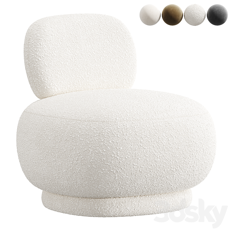 Vintage Style Poof Chair in Bouclé, Chairs - Arm chair - 3D model