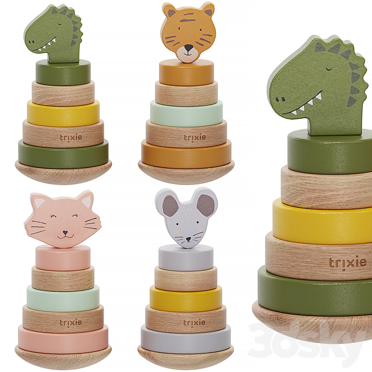 TRIXIE BABY Wooden Stacking Tower Toy 02 - Toy - 3D model