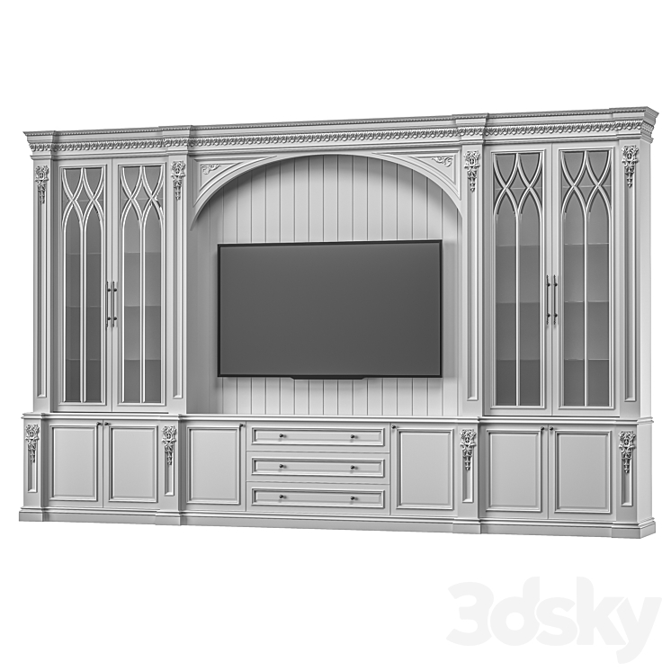blk wood classical tv cabinet 008 - TV Wall - 3D model