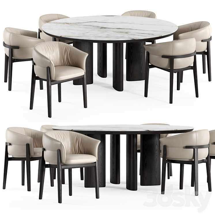 Poliform Leopold chair Adrien round table - Table + Chair - 3D model
