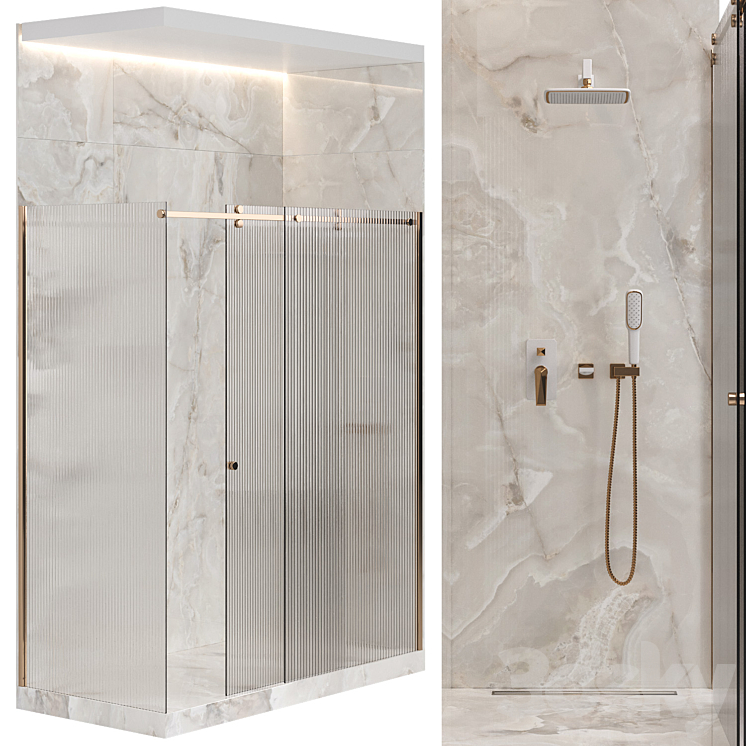 Shower enclosure 03 with ribbed glass - Shower - 3D model