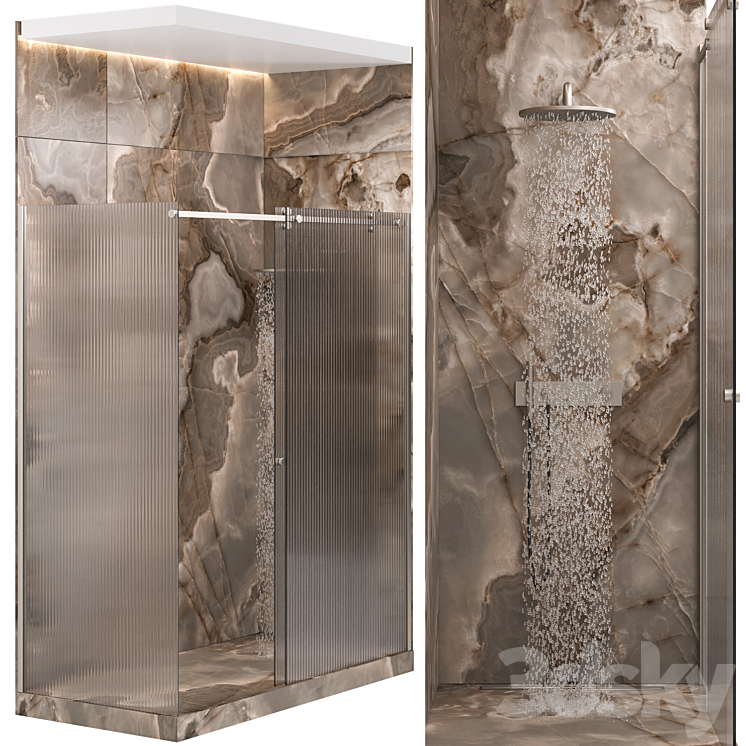Shower enclosure 04 with ribbed glass - Shower - 3D model