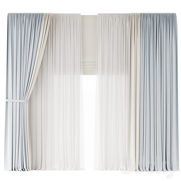 two-color curtains with a grab - Curtain - 3D model
