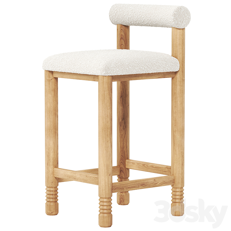 Revival Boucle Oak Counter Stool - Chair - 3D model