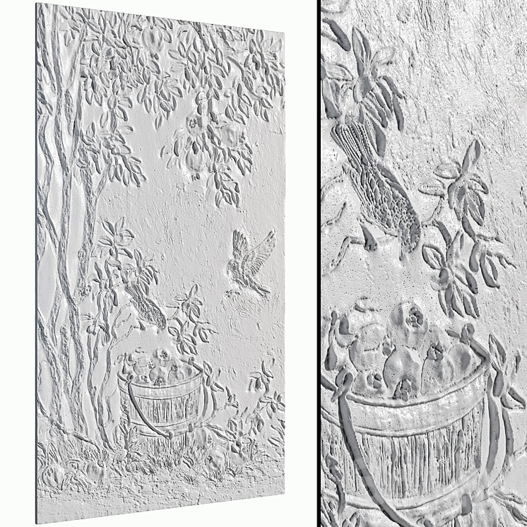 Bas-relief gypsum wall decorative panel garden birds apple tree apples ...