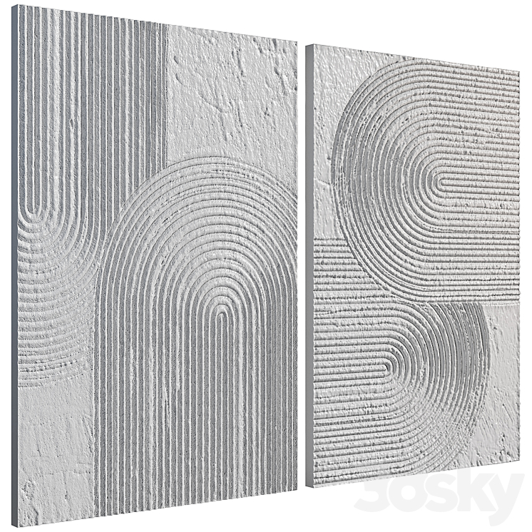 Bas-relief gypsum wall decorative panel Japan lines landscape ...