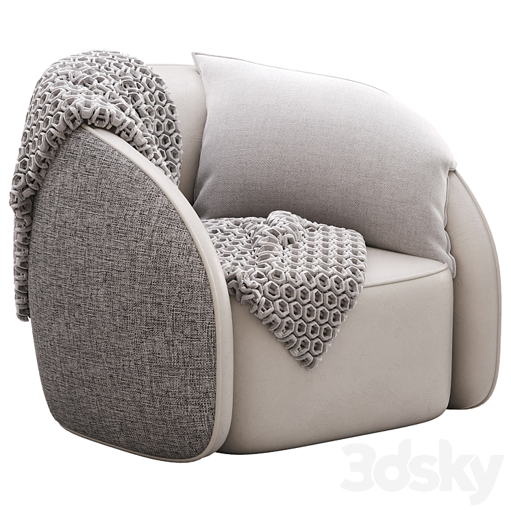 BeigeRed Leather Sofa Chair - Arm chair - 3D model