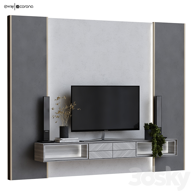 Minimal gray tv wall set 405 - TV Wall - 3D model