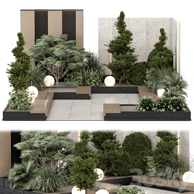 Backyard and Landscape Set Bush and Tree_Set 2788 - Outdoor - 3D model