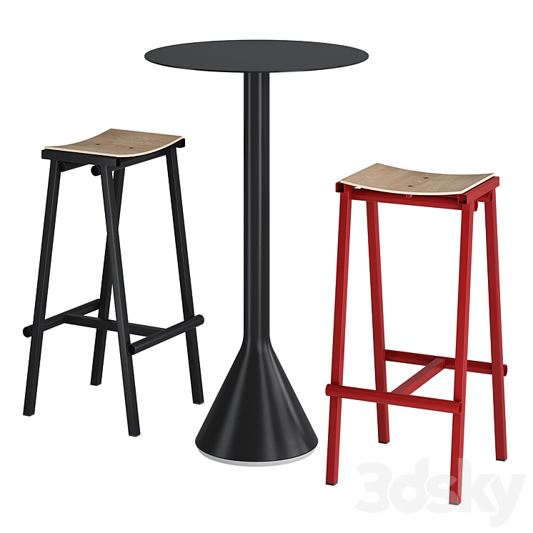 HAY Palisade Cone Table, Taburete 8 Bar Stool - Table + Chair - 3D model
