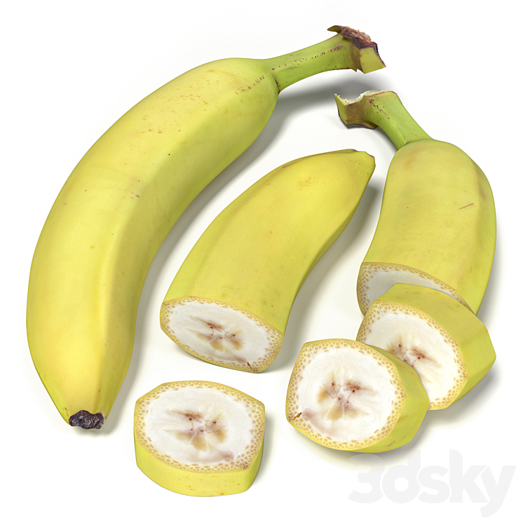 Banana Whole Half and Slices - Food and drinks - 3D model