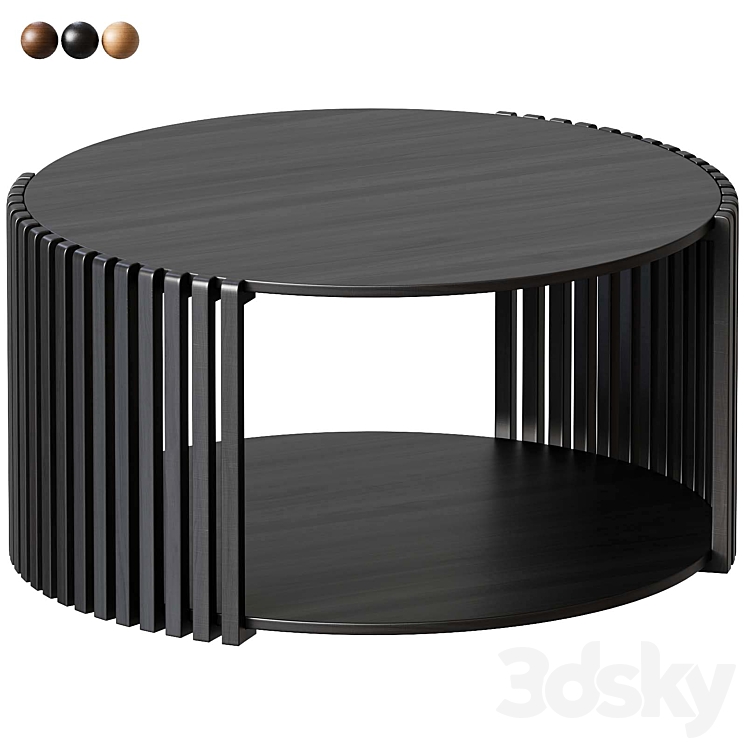 Estie Round Wood Slatted Coffee Table With Open Shelf - Table - 3D model