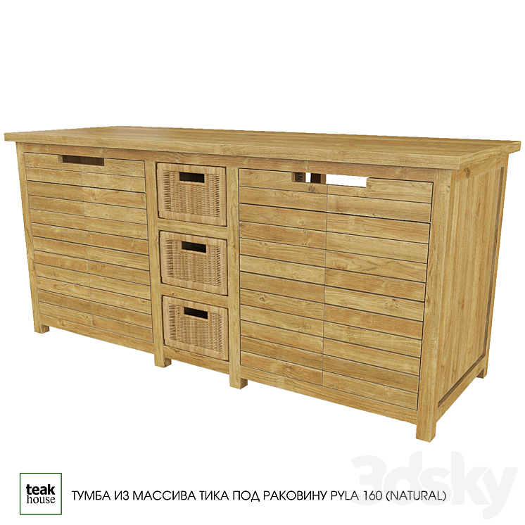 Solid teak vanity unit under washbasin PYLA 160 (natural) - Sideboard ...