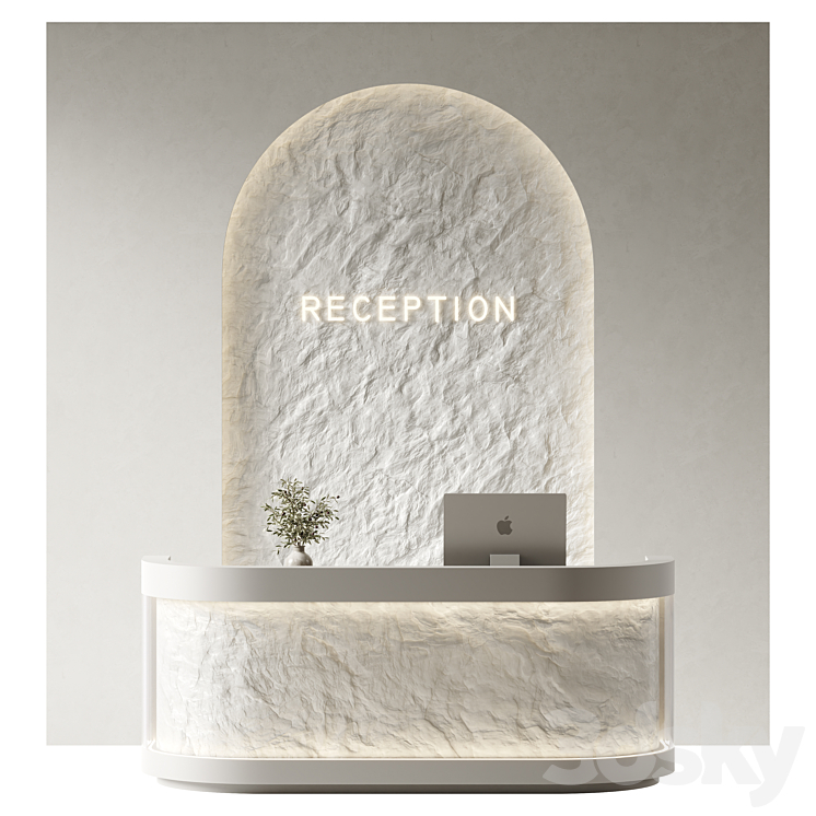 Minimalistic reception desk with a stone element - Office furniture ...