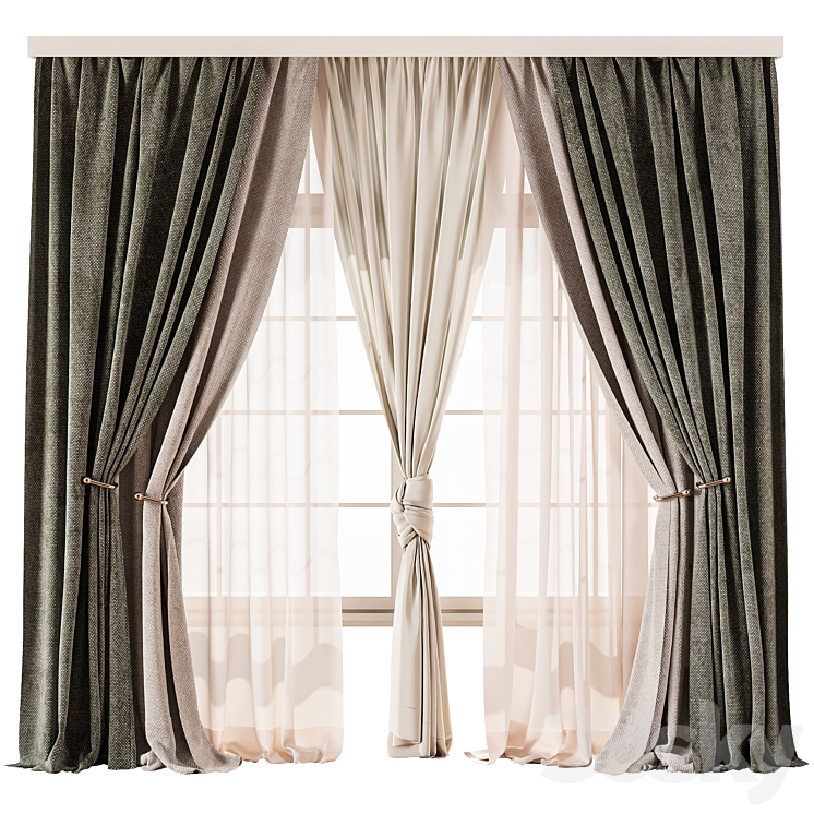 Luxurious Dual Layer Drapes with Sheer Curtain 70 - Curtain - 3D model