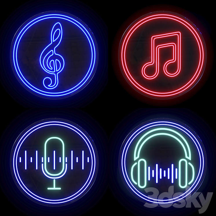 Music neon signs set - Neon - 3D model