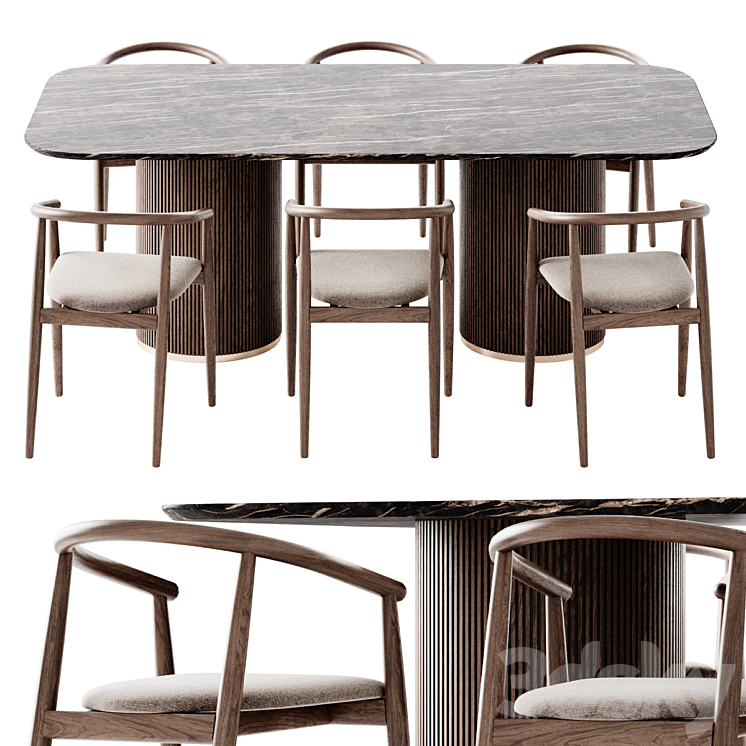Fusano Dining Table - Table + Chair - 3D model