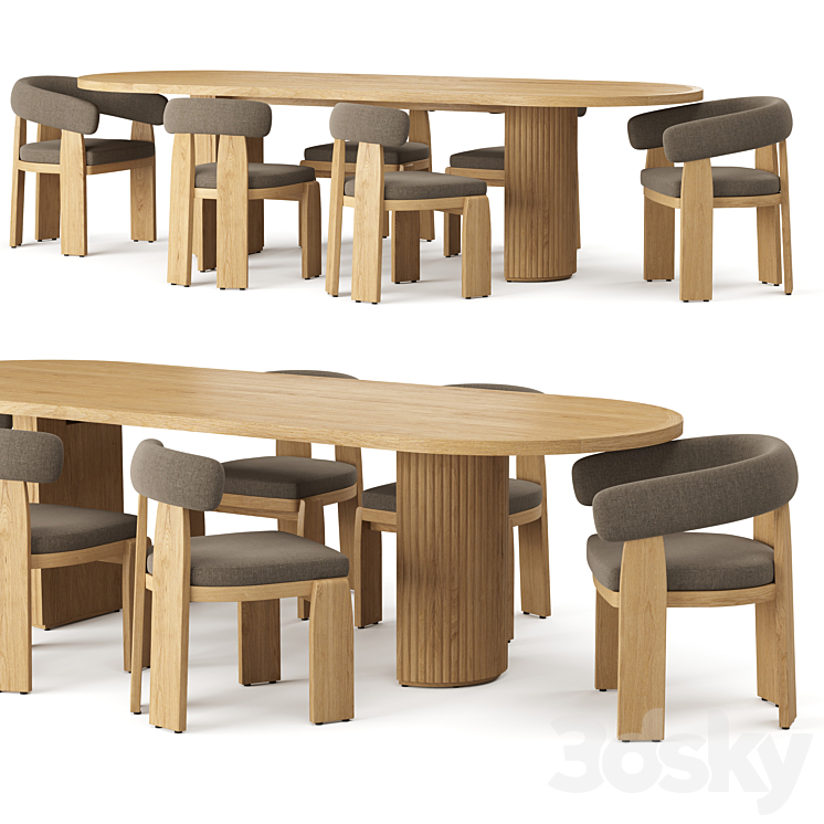 Rh Byron Teak Rectangular Dining Table - Table + Chair - 3D model