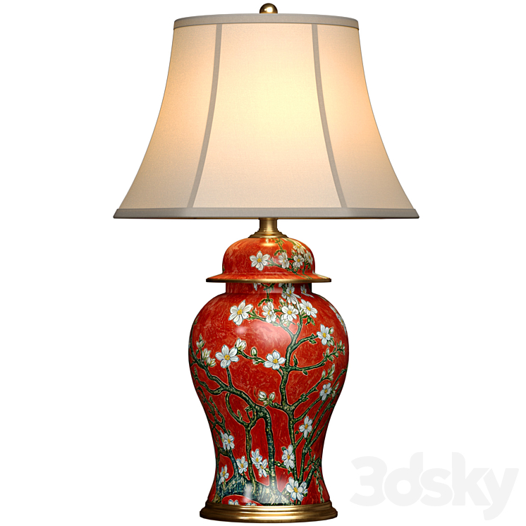 Sakura Red Ceramic Ginger Jar Tall Nightstand European Style Table Lamp ...