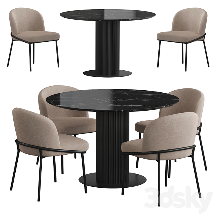 Velvet table Milos chair - Table + Chair - 3D model