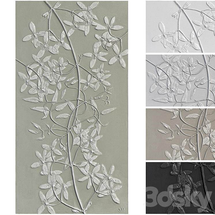 Botanical bas-relief plaster wall decorative panel plants leaves ...