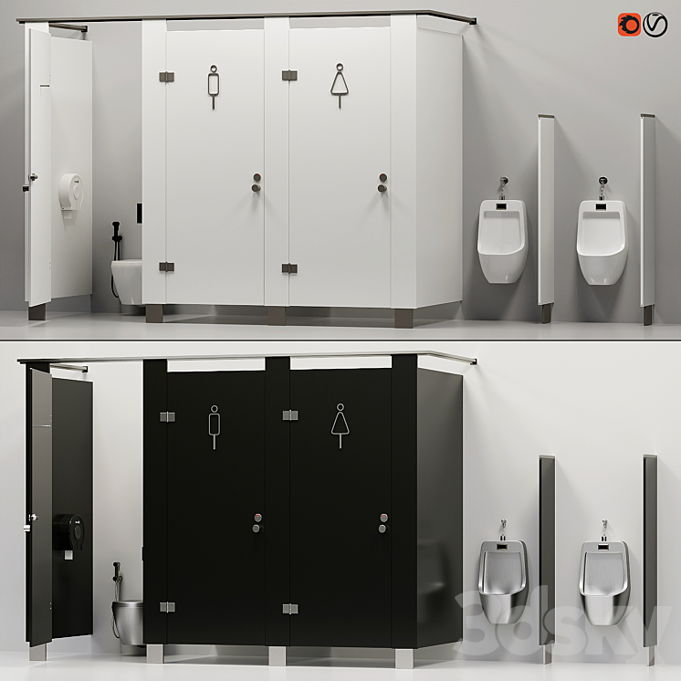 Sanitary partitions for public toilets - Toilet and Bidet - 3D model