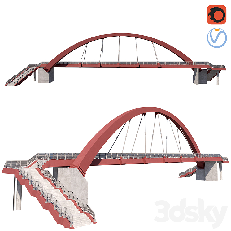 Bridge-04 cable-stayed pedestrian bridge supported by an arch structure ...