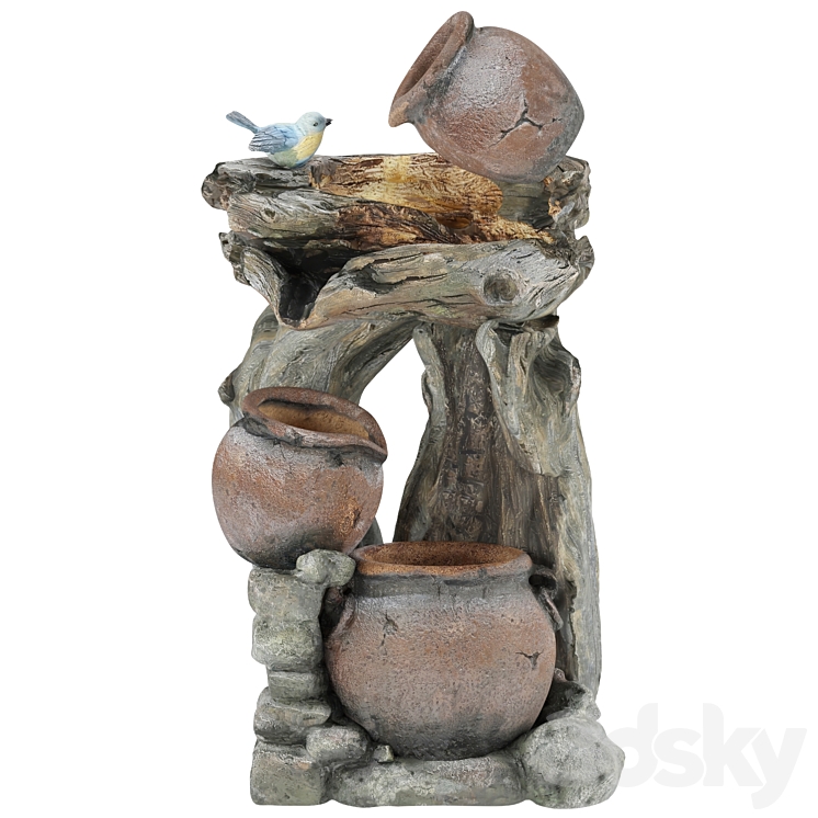 Rustic Pots and Pitchers on Tree Resin Outdoor Fountain - Sculpture ...