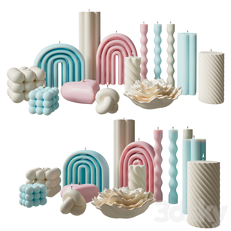 Set of candles in pastel colors - Other decorative objects - 3D model