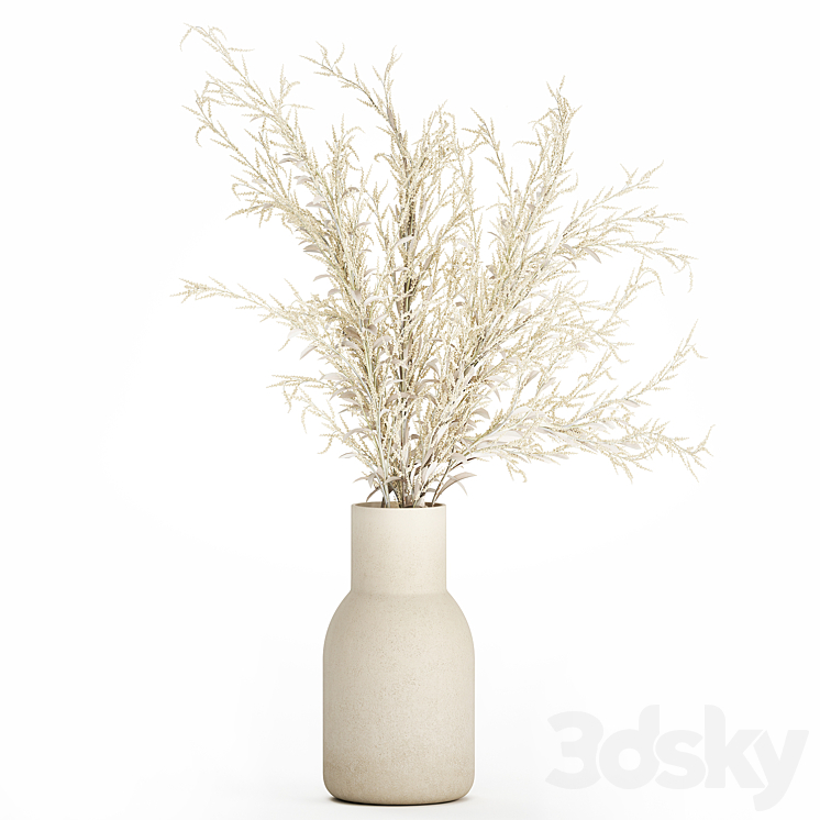 Bouquet of dried flowers from white branches of solidago in a ceramic ...