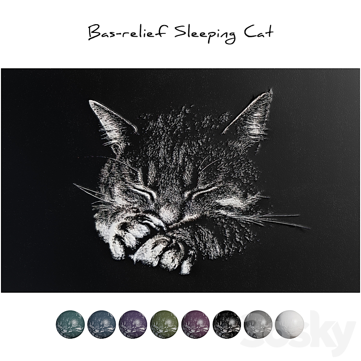 Bas-relief plaster wall decorative panel sleeping cat kitten ...