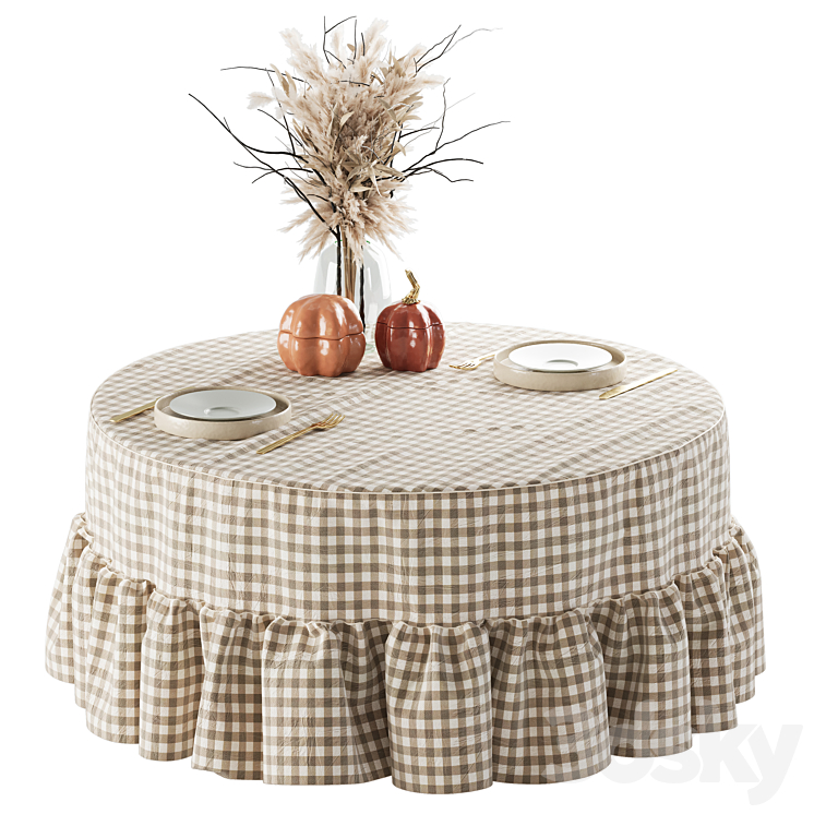 Table setting in country style for a round table - Tableware - 3D model
