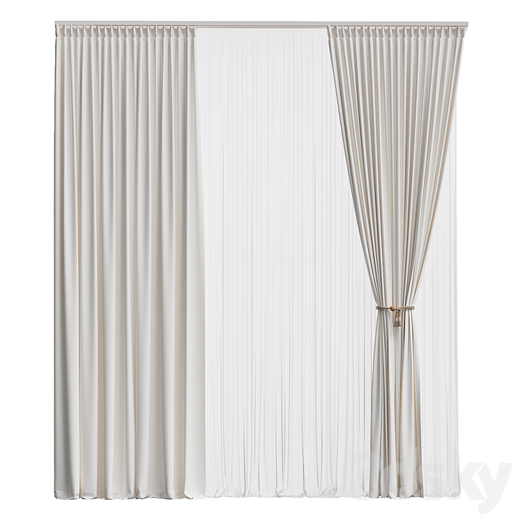 Curtains with grab with beads 05 - Curtain - 3D model