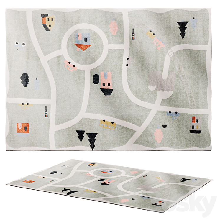 Road map - Green/Multicolor Rug - Carpets - 3D model