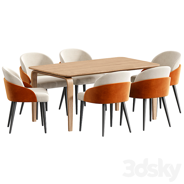 Dining set 023 - Table + Chair - 3D model