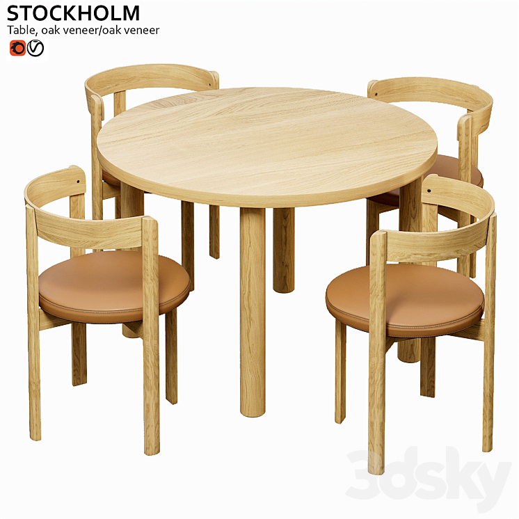 Dining set IKEA STOCKHOLM - Table + Chair - 3D model