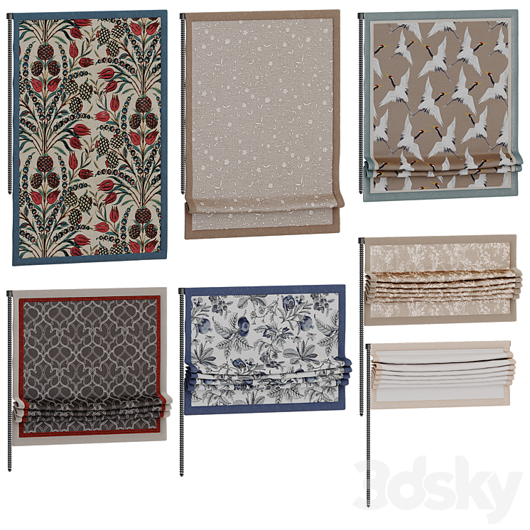 Set of Roman blinds - Curtain - 3D model