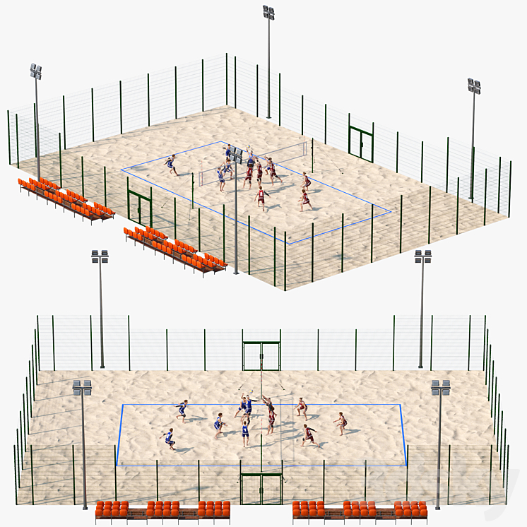 Beach volleyball with players - Sports - 3D model