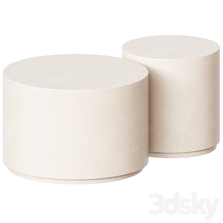 Round Off-White Coffee Table And Side Table - Table - 3D model