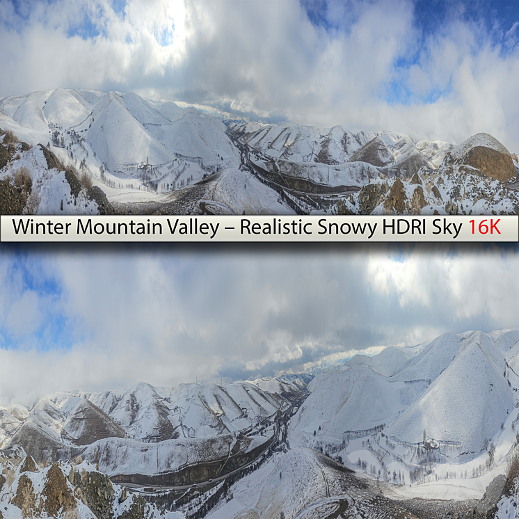 Winter Mountain Valley – Realistic Snowy HDRI Sky - HDRI - 3D model