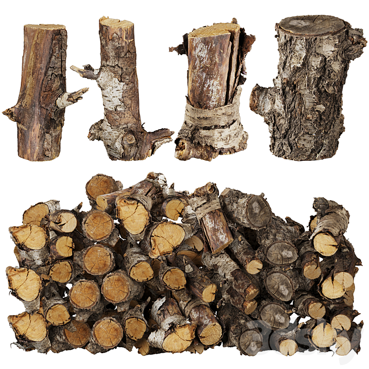3D Scanned Wood Logs 04 – Firewood - high poly - low poly - Environment ...