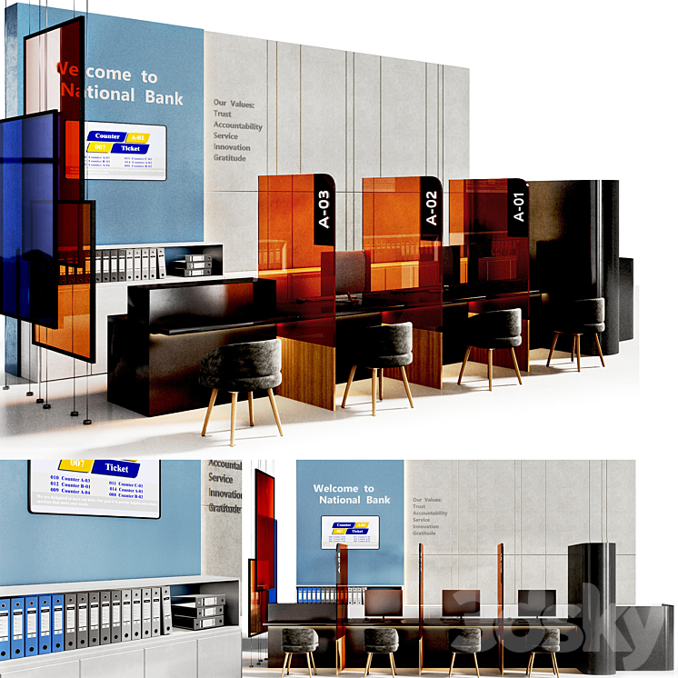 Bank counter reception - Office furniture - 3D model