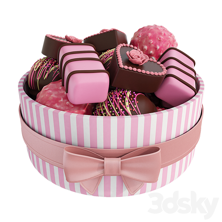 Chocolate striped pink round box - Food and drinks - 3D model