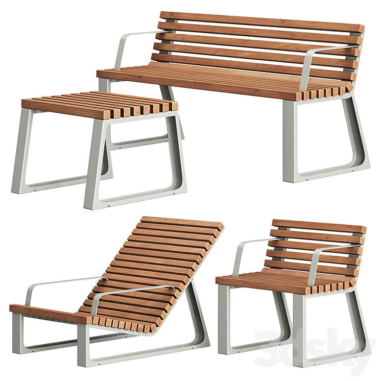 Summer Street Benches - Urban environment - 3D model