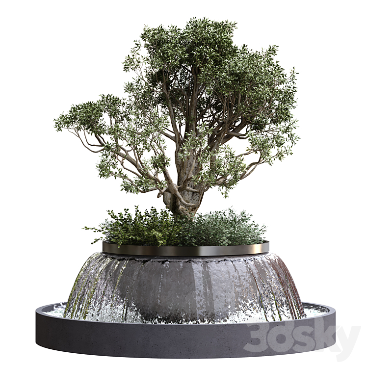 Circular Landscape Fountain with Tree set 636 - Outdoor - 3D model
