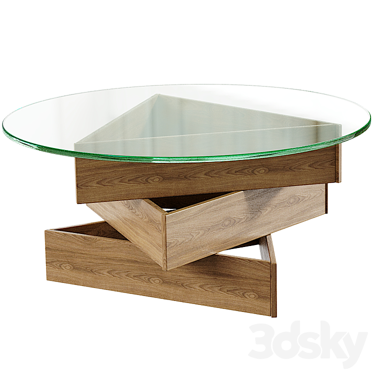 Wooden Round Glass Top Star Coffee Table - Table - 3D model