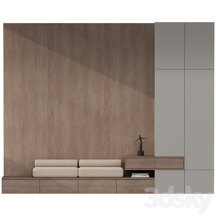 Minimal modular wardeobe with seating niche - Hallway - 3D model
