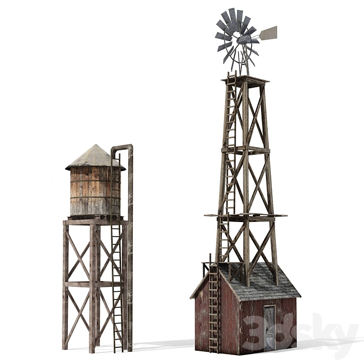 LowPoly Water tower and Windmill - Other - 3D model