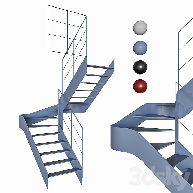 Steel frame stairs - Staircase - 3D model