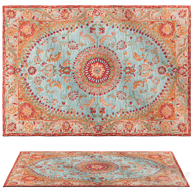 Yolanda - Orange / Light Blue Wool rug - Carpets - 3D model